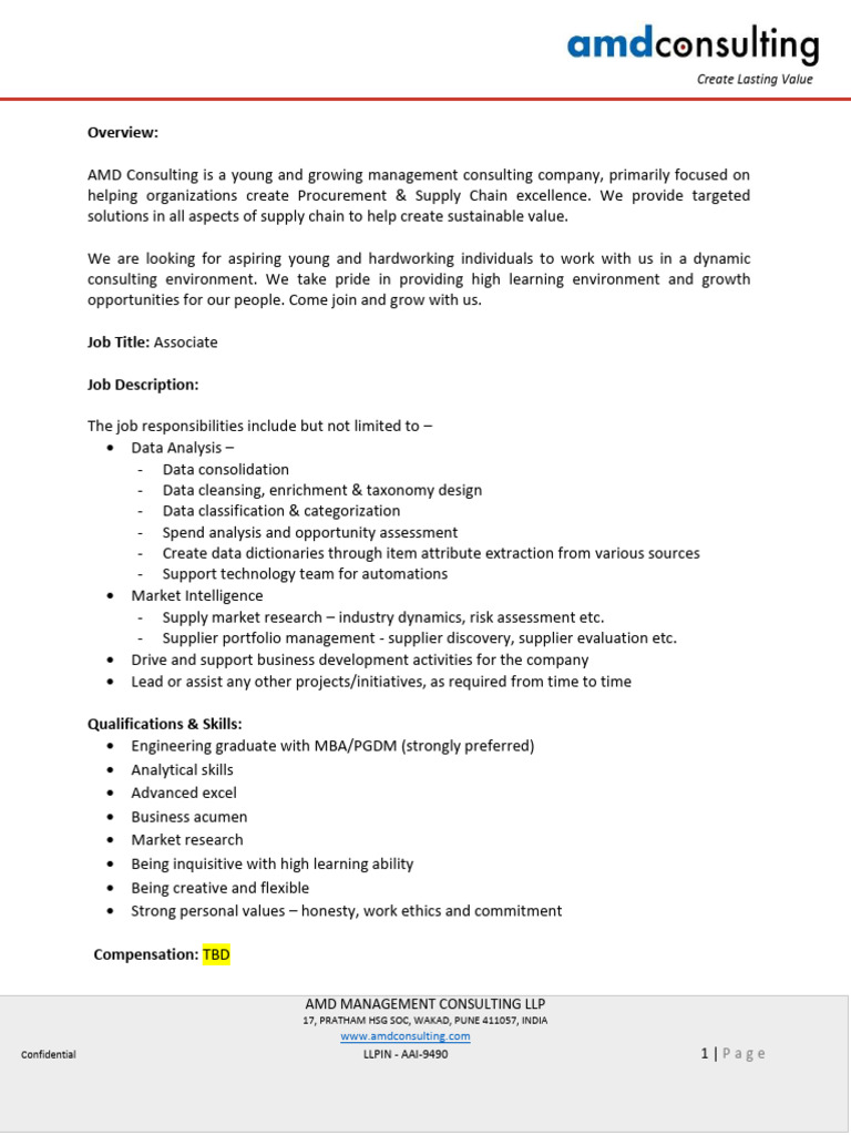 Job Description - Associate | PDF | Consultant | Systems Science