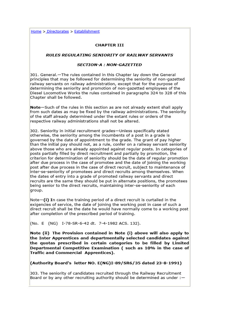 Seniority Rule of Non Gazetted Railway Staff | PDF | Rail Transport ...