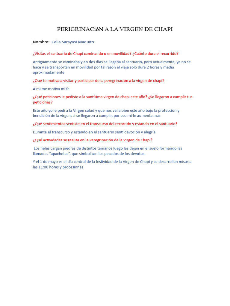 Peregrinación a la Virgen de Chapi | PDF | Relaciones personales, crianza y desarrollo personal ...