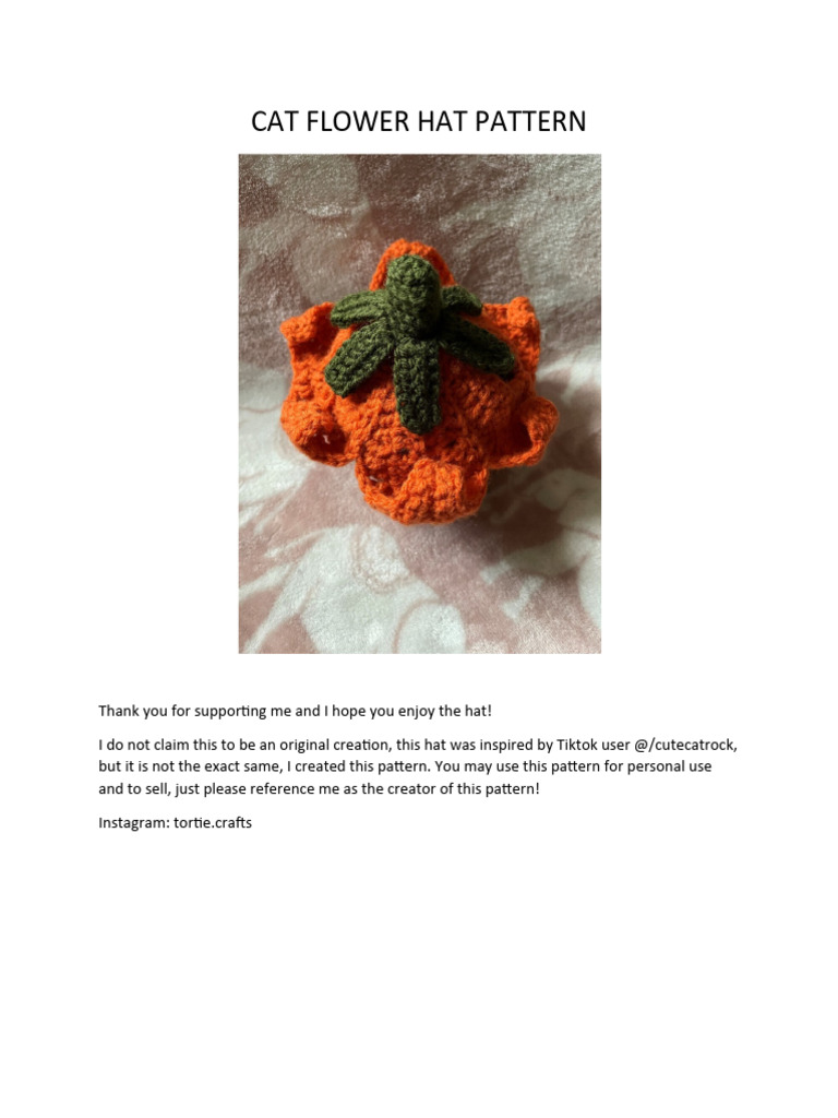 Cat Flower Hat Pattern | PDF | Crochet | Handicrafts
