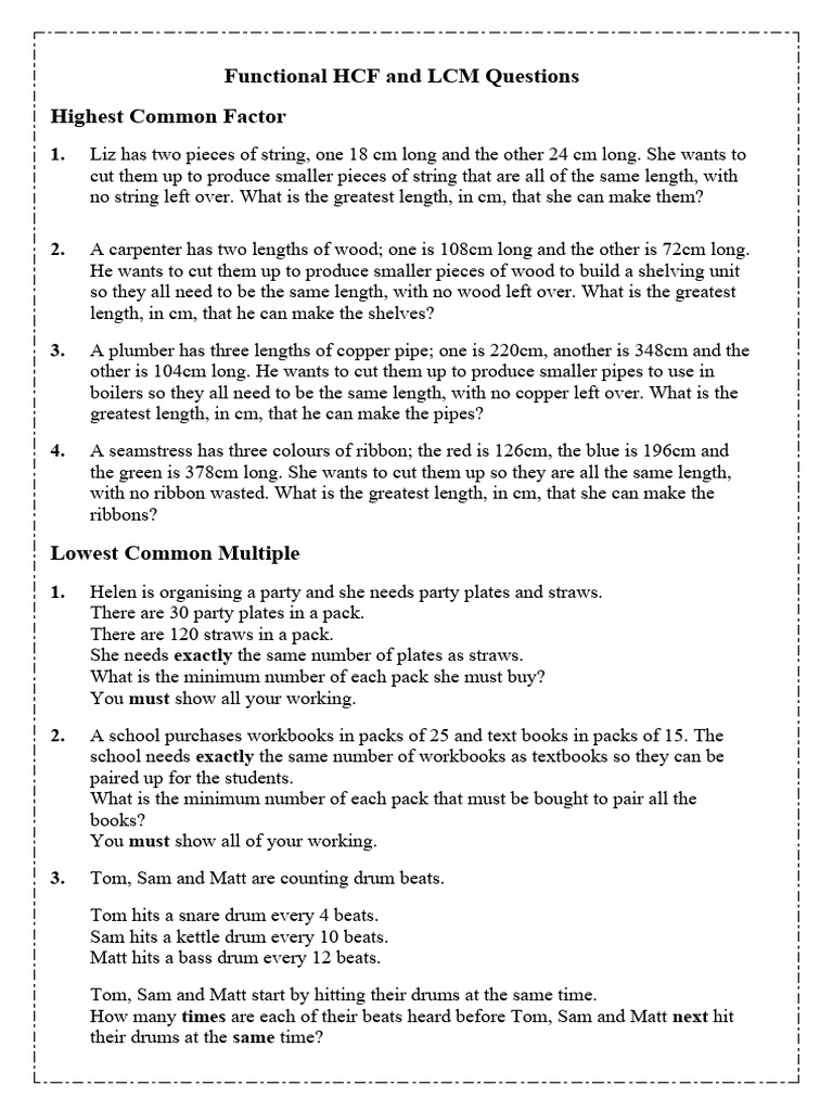 HCF-and-LCM-Functional-Questions For Test | PDF | Mathematics