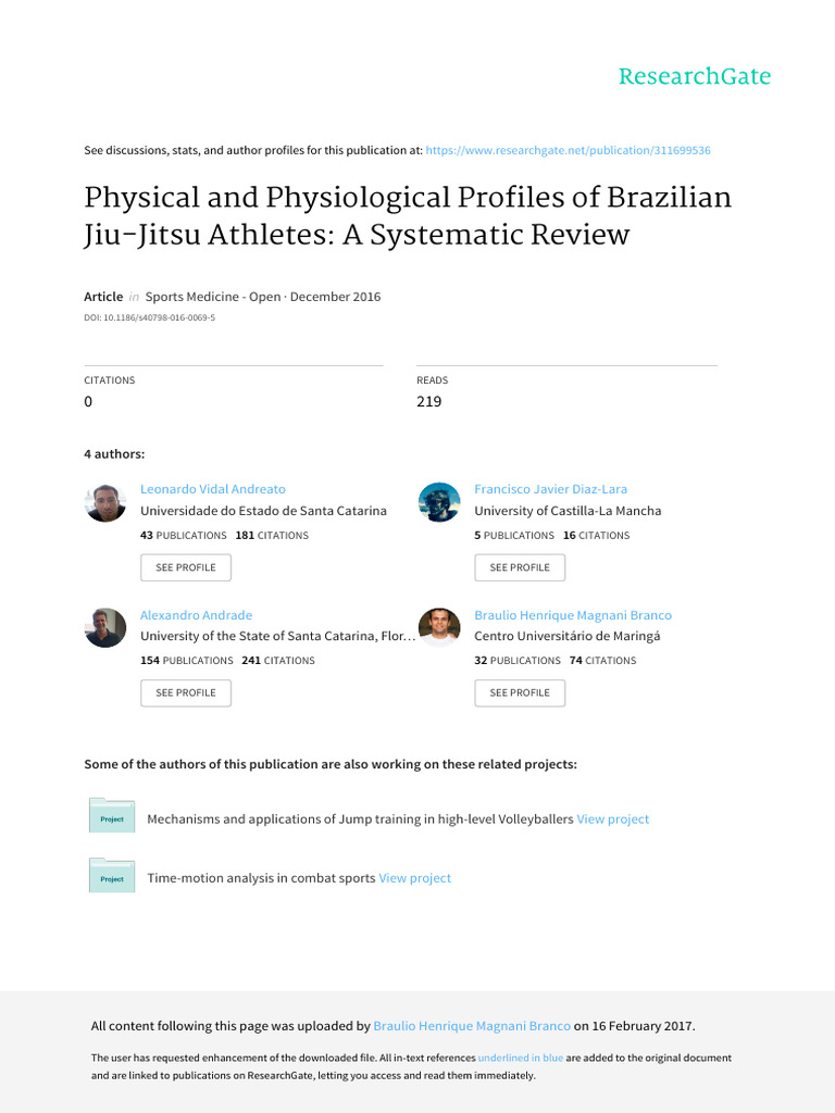 Andreato Et Al. (2017) Physical and Physiological Profiles of BJJ - A ...
