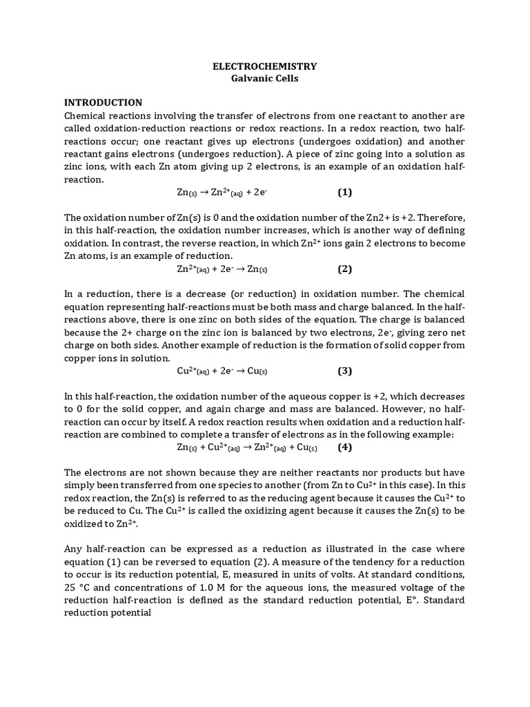 05.01 Experiment Electrochemistry Galvanic Cells | PDF | Redox | Chemistry