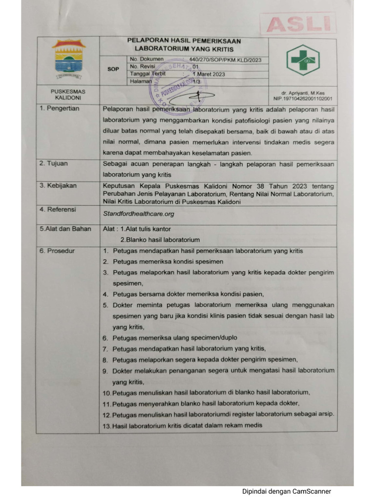 Salinan 5.3.2 EpB SOP Lab Kritis | PDF