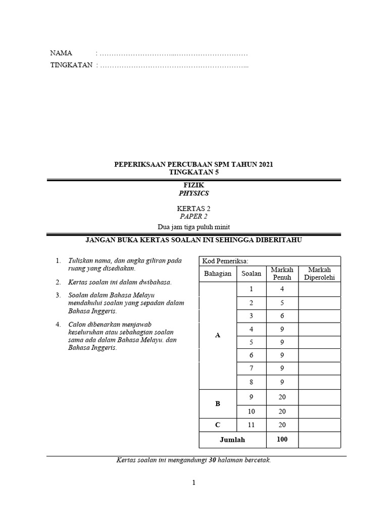 Trial Fizik Pahang k2 2021 Dan Skema | PDF