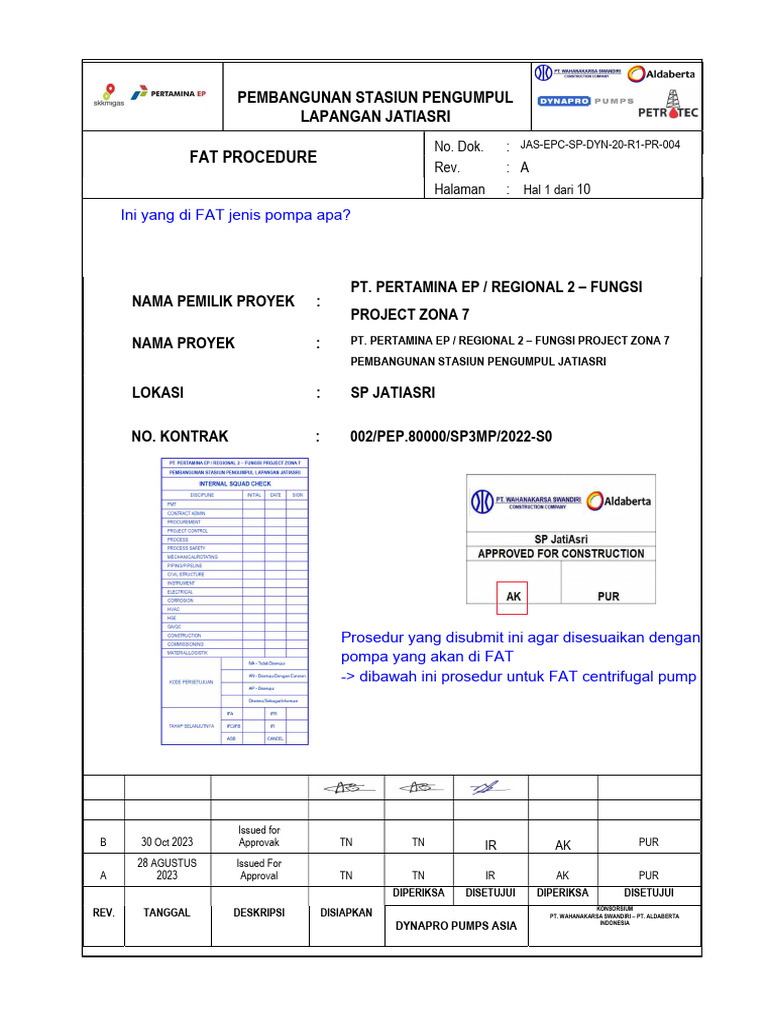 JAS-EPC-SP-DYN-20-R1-PR-004 FAT Procedure - Revb | PDF | Leak | Valve