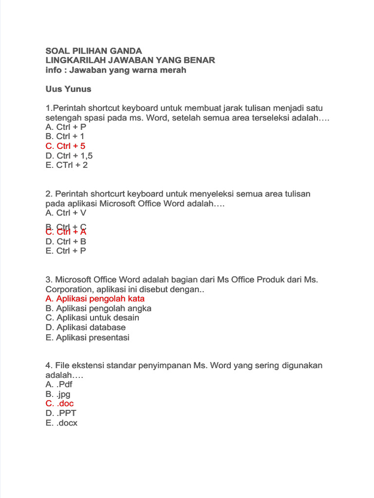 PDF Soal Dan Jawaban Soal Ms Office - Compress | PDF | Komputer
