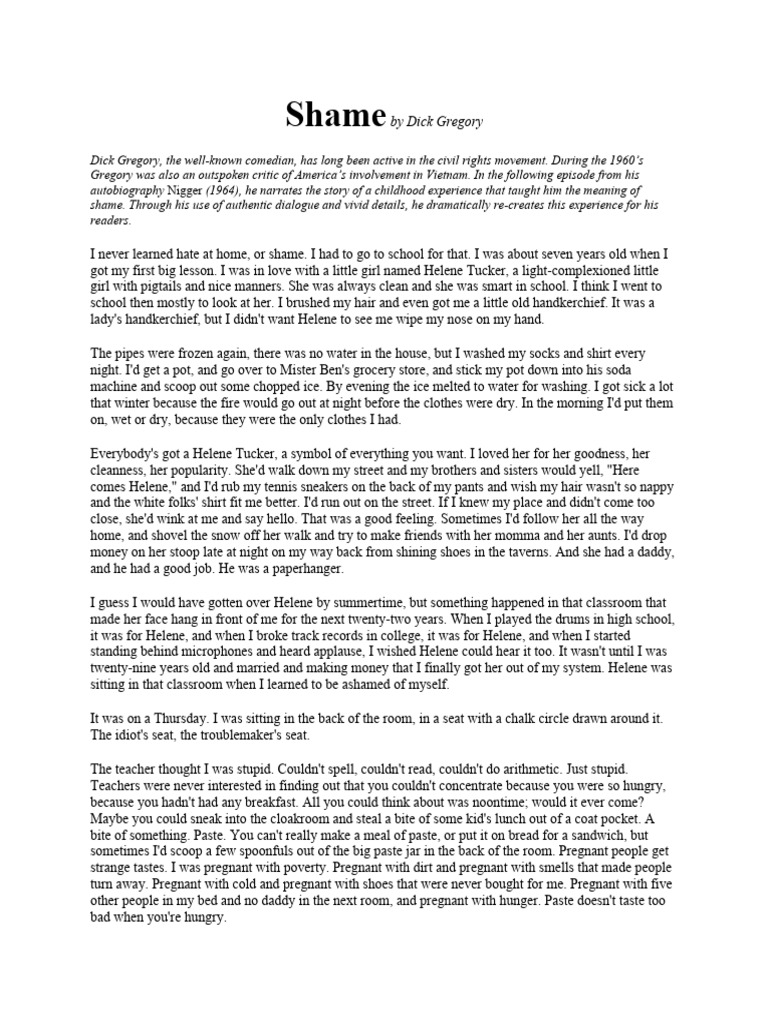Shame by Dick Gregory | Download Free PDF | Narration | Narrative