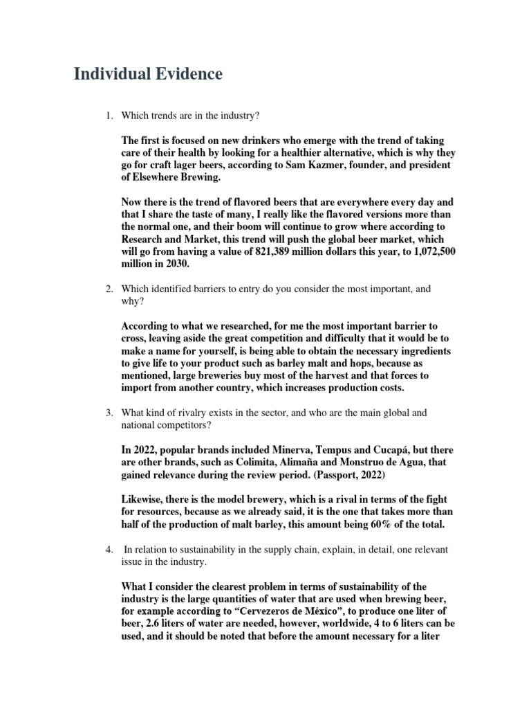 Individual Evidence | PDF | Beer | Brewery