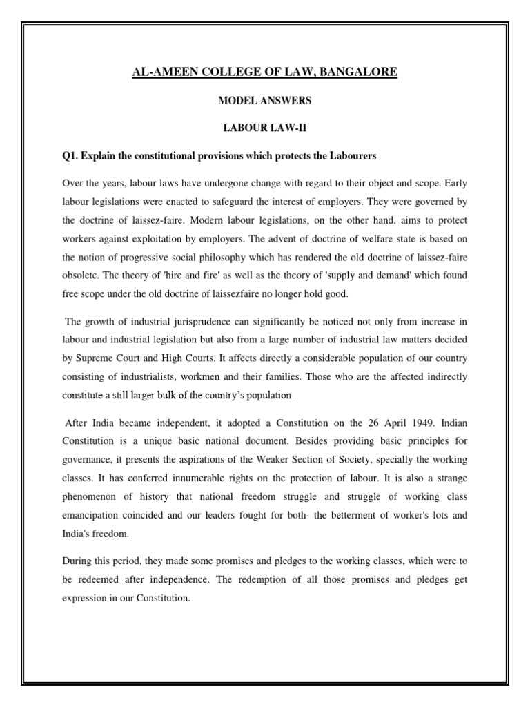 Labour Law Ii Model Answers - VP Maam | PDF | Mortgage Law | Labour Law