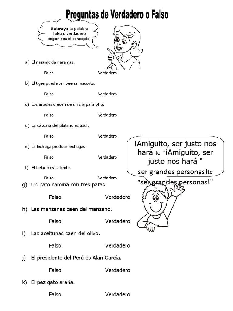 Ficha de Preguntas de Verdadero o Falso para Segundo de Primaria | PDF ...