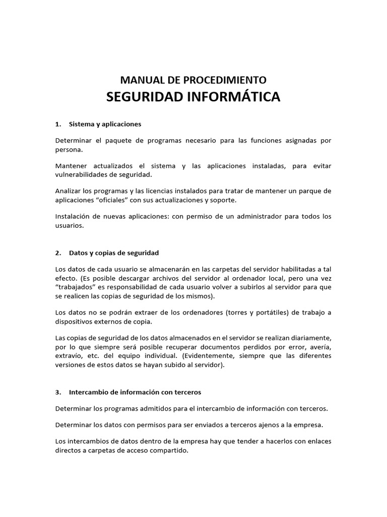Manual de Procedimientos de Seguridad Informática | PDF | Archivo de computadora | Servidor ...