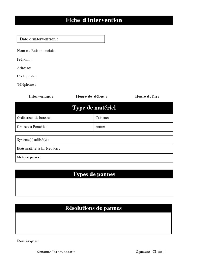 Fiche d'intervention informatique | PDF