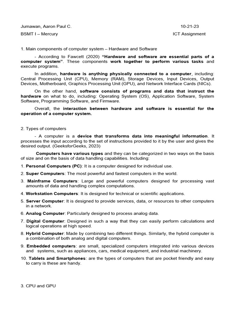 ICT Assignment | PDF | Operating System | Software