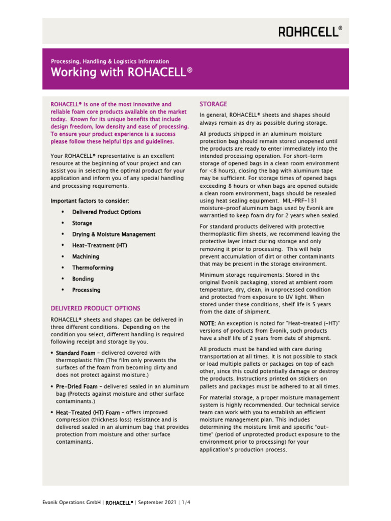 Working With ROHACELL - September 2021 | PDF | Physical Sciences ...