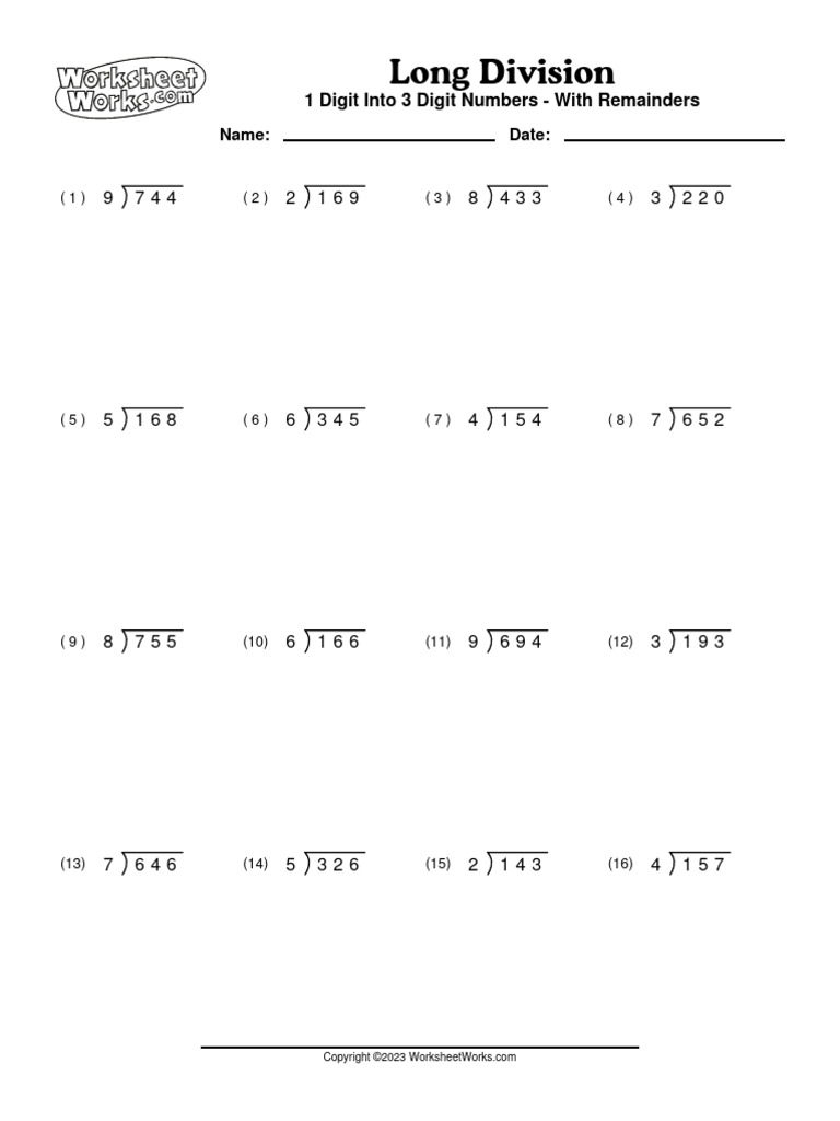 WorksheetWorks Long Division 1 | PDF
