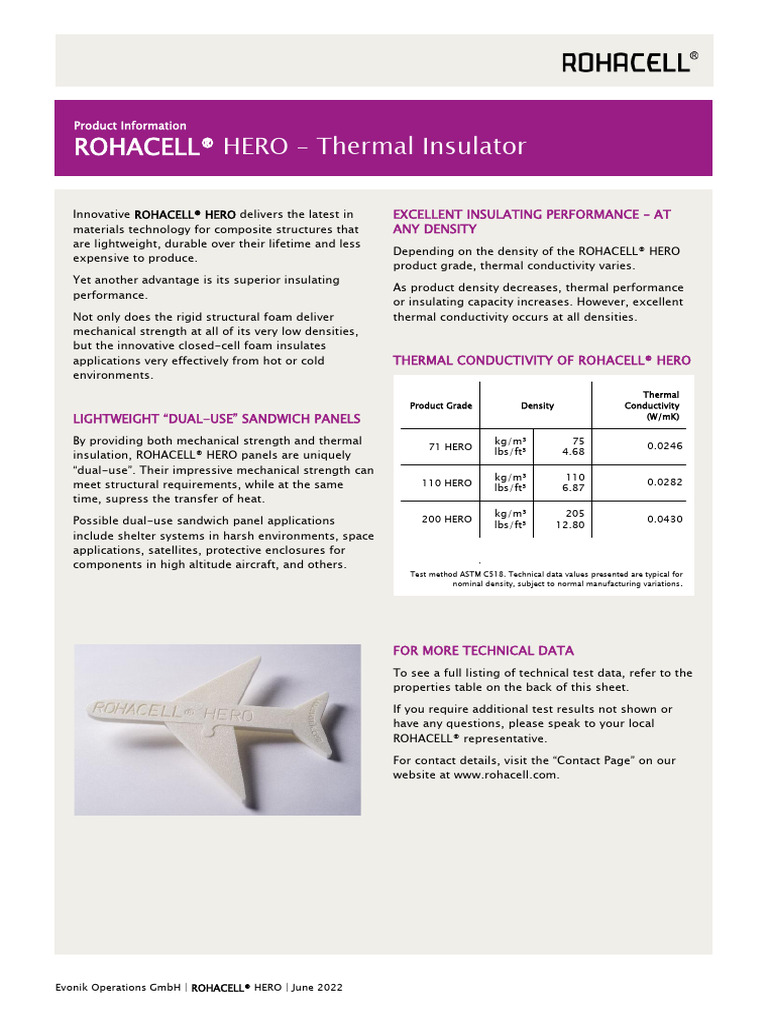 ROHACELL HERO Thermal Insulator Rev 06 22 EN 243434 | PDF | Thermal ...