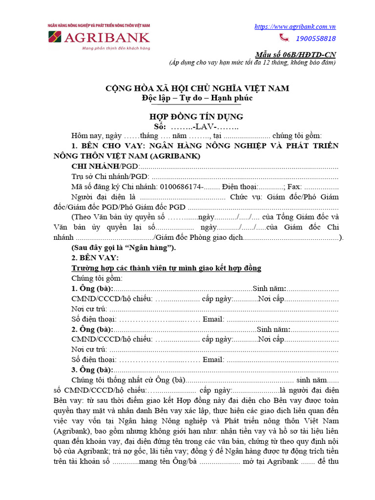 MS 06B. HDTD-CN HDTD Cho Vay Han Muc 12 Thang Khong Co TSBD | PDF