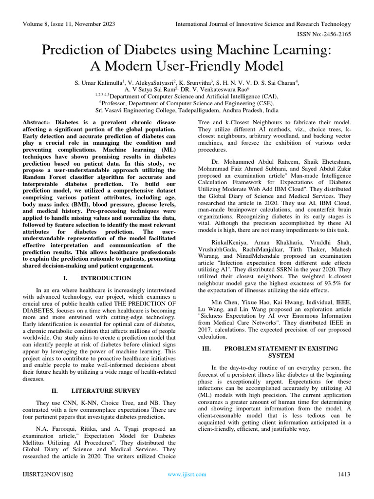 Prediction of Diabetes Using Machine Learning: A Modern User-Friendly ...