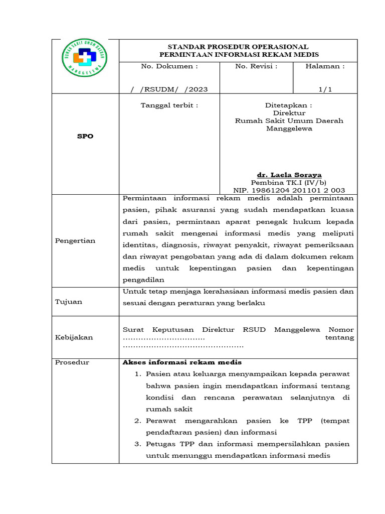 Format SPO PERMINTAAN INFORMASI REKAM MEDIS | PDF | Hukum | Sains ...