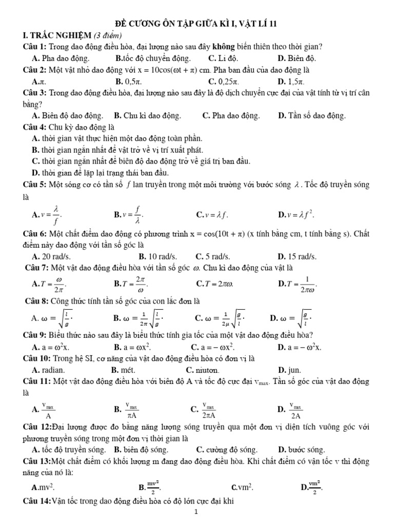 ÔN TẬP GK 1 VL 11 | PDF