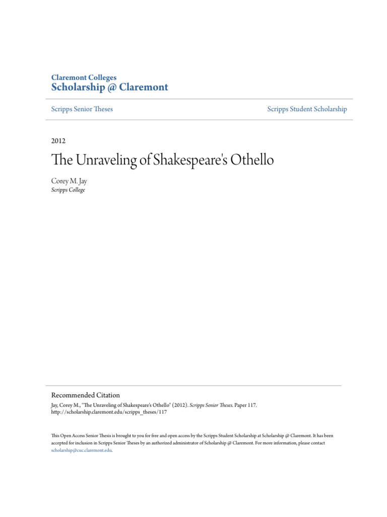 The Unraveling of Shakespeares Othello | PDF | Othello | Iago
