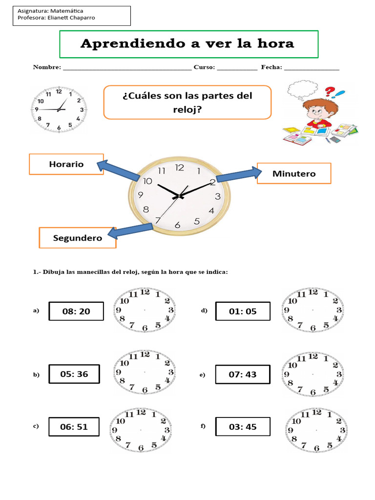 Actividades para aprender la hora | PDF | Métodos y materiales de ...