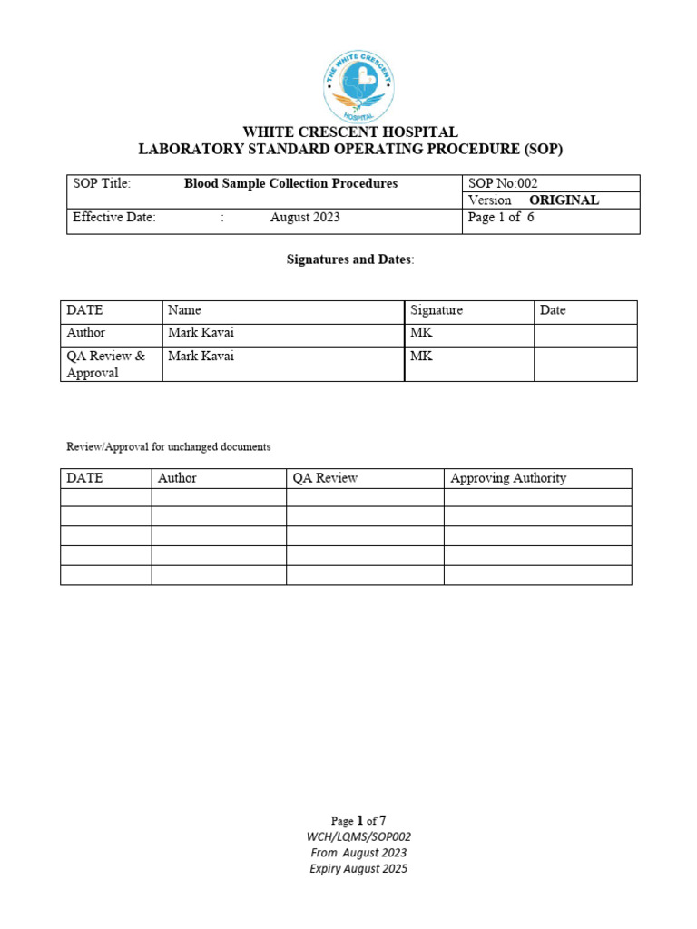 Blood Sample Collection Procedure | PDF | Medical Specialties ...