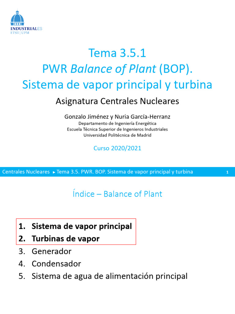 Tema 3 5 1 BOP MSS Turbina 2.0 | PDF | Reactor de agua a presión | Planta de energía nuclear