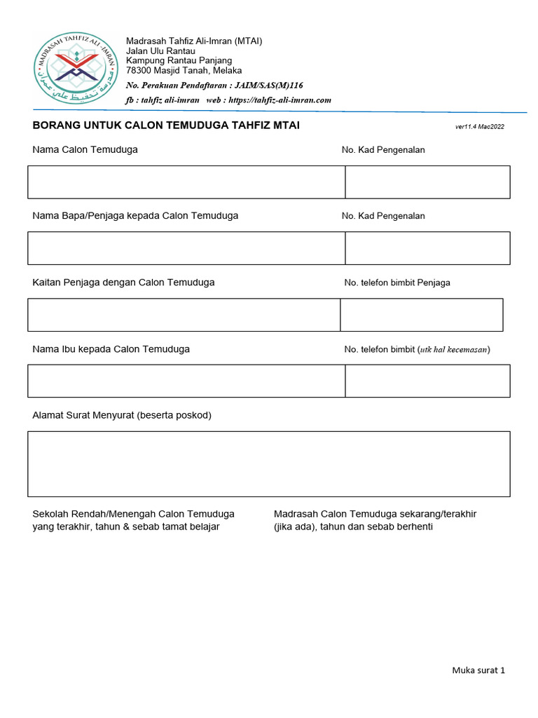 Borang Calon Temuduga Vermac2022 | PDF