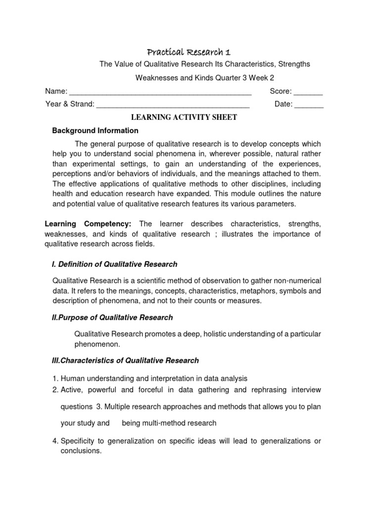 PR1 WEEK 2-3-4 Final XX PDF | PDF | Qualitative Research | Methodology