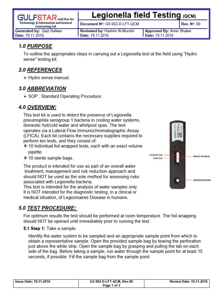 GS 002-D-LFT-QCM, Rev.00 Legionella Field Testing | PDF | Medical ...