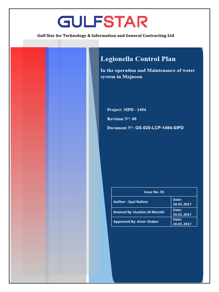 GS 020-LCP-1494-SIPD, Rev.00 Legionella Control Plan Issue 01 | PDF | Water | Water Heating