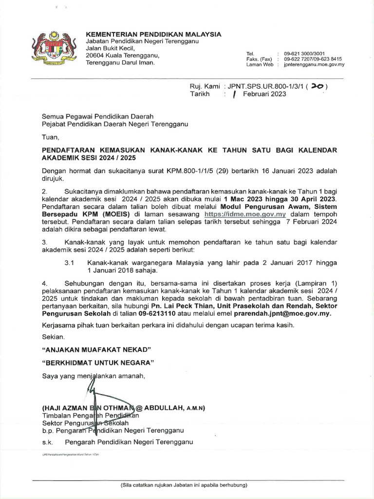 Pendaftaran Tahun 1 (Semua PPD) 2024/2025 | PDF