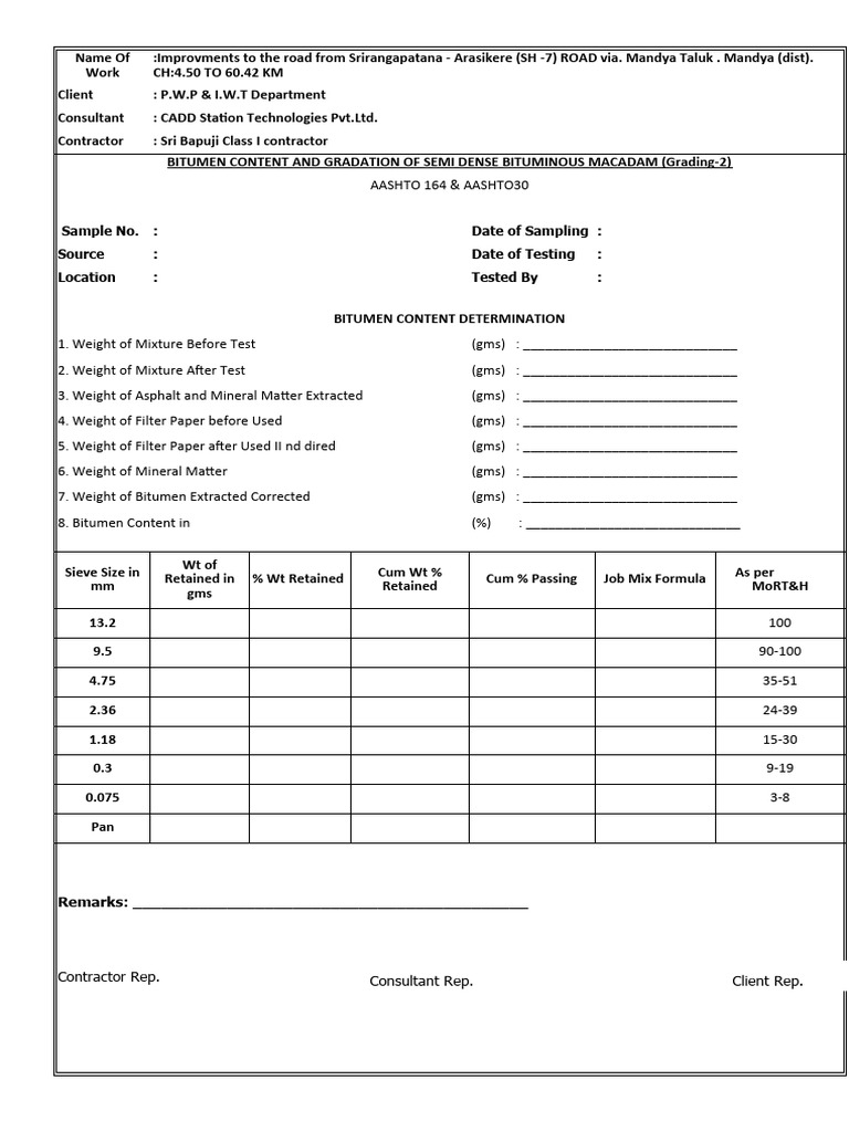 SDBC Bitumen Content and Gradation Report | PDF | Applied And ...