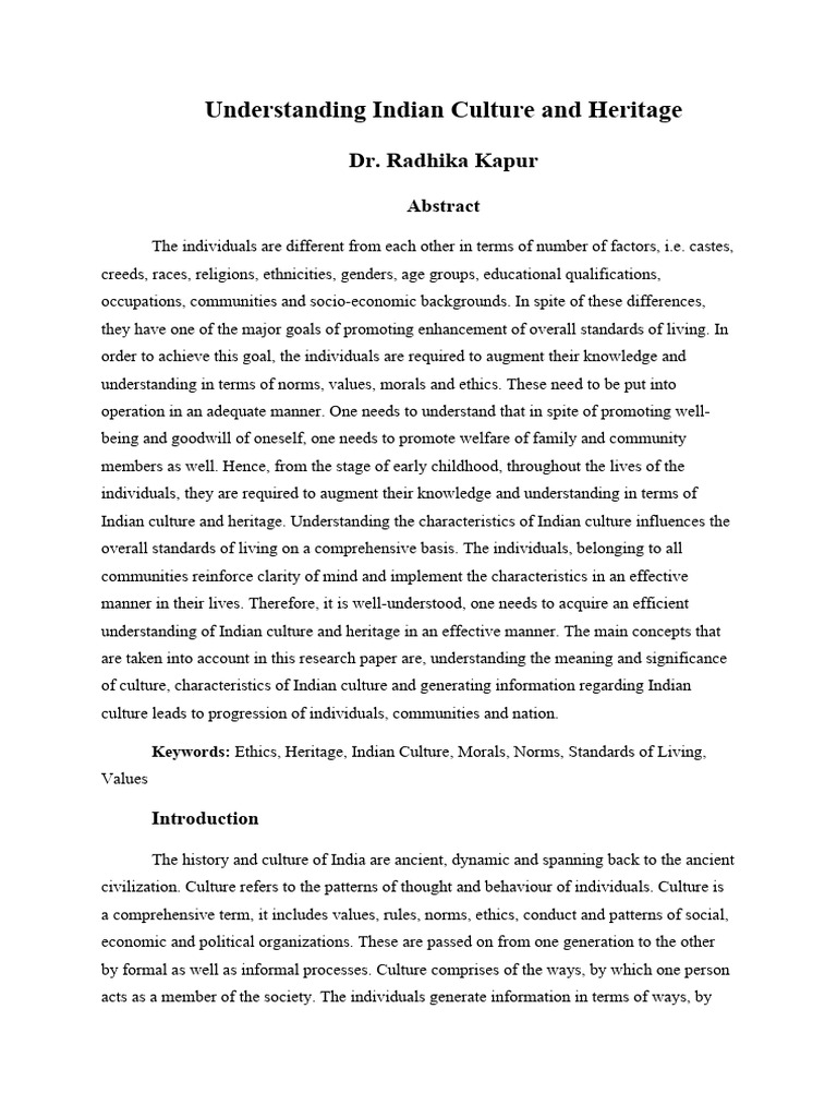 Indian Culture: Heritage & Values | PDF | Goal | Methodology
