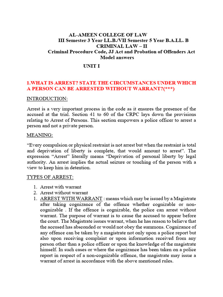 Model Answer | PDF | Bail | Magistrate
