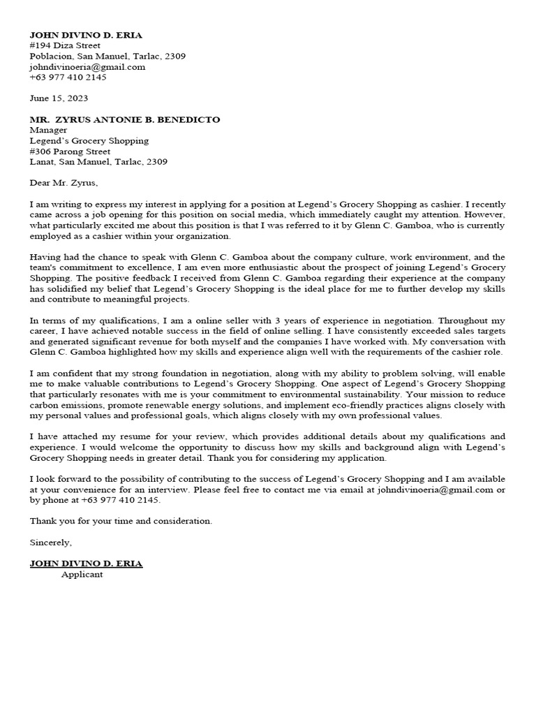 Application Letter 2 | PDF | Sales | Natural Environment