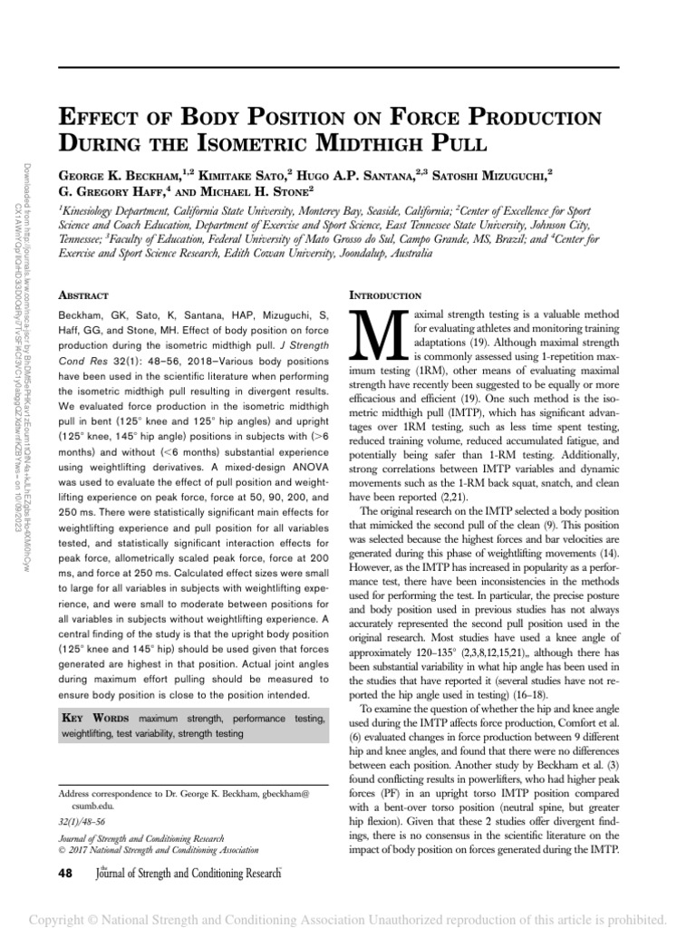 2-Effect of Body Position On Force Production During The Isometric ...