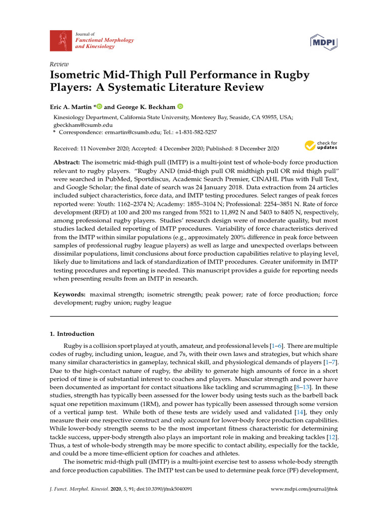 IMTP Performance in Rugby Players A Systematic Literature Review | PDF ...