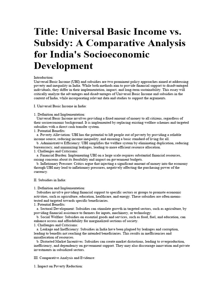 Universal Basic Income Vs Subsidy | PDF | Subsidy | Poverty