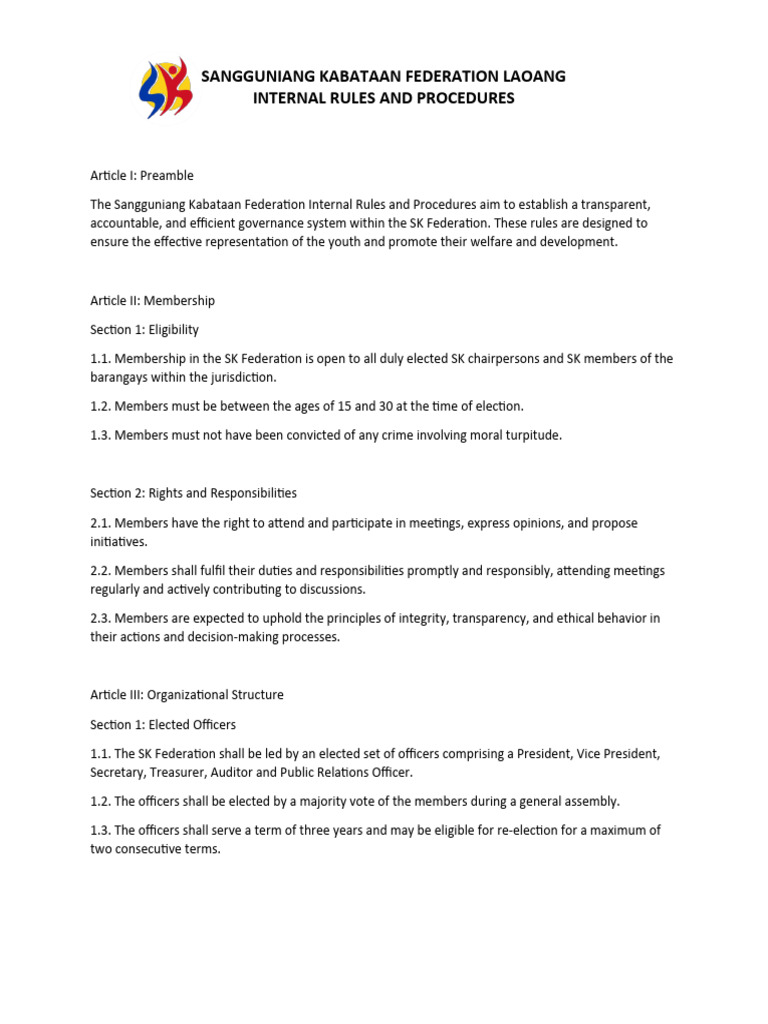 SK Federation of Laoang Internal Rules and Procedures | PDF | Mediation ...