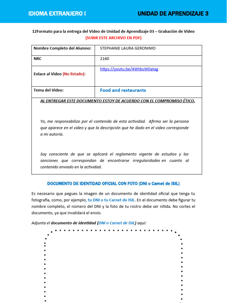 Ie 1 Unidad de Aprendizaje 3 Video (2) - Stephanie Laura | PDF