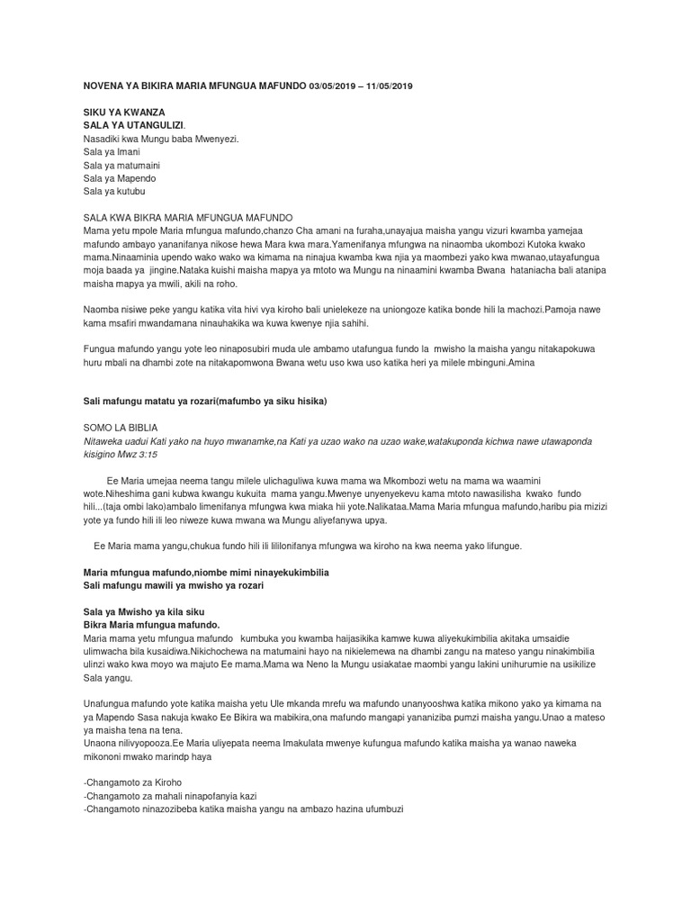 Novena Ya Bikira Maria Mfungua Mafundo 03 | PDF