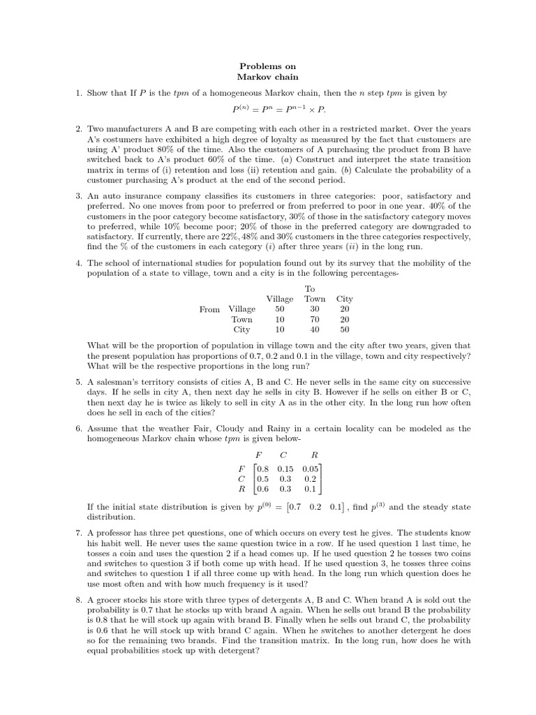 Problems On Markov Chain | PDF