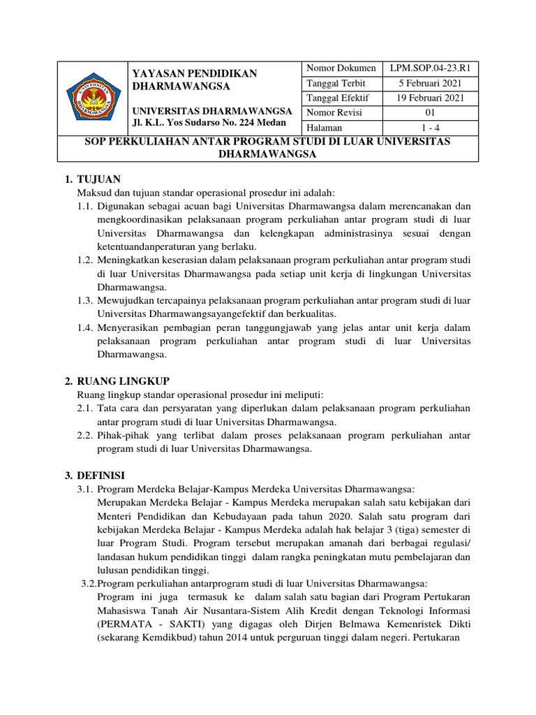SOP Perkuliahan Antar Program Studi | PDF