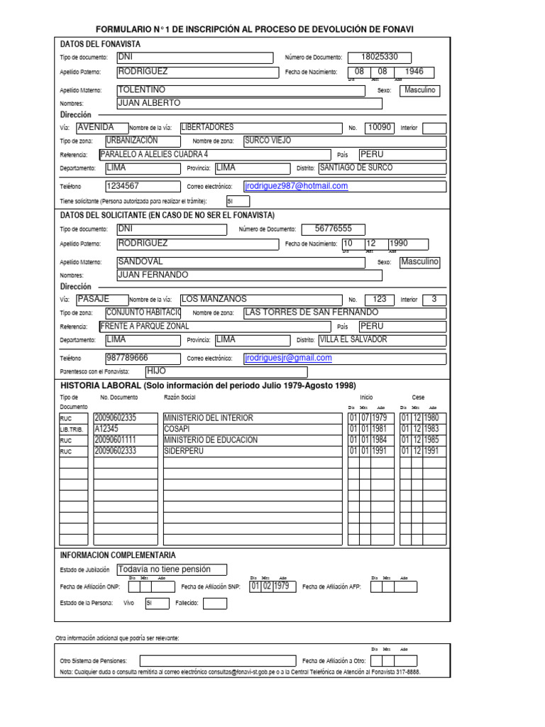 FONAVI Formulario 1 Ejemplo | PDF | Lima | Pensión