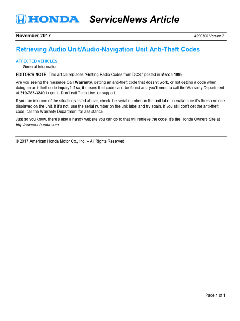 Retrieving Honda Radio Codes | PDF | Technology & Engineering | Computers