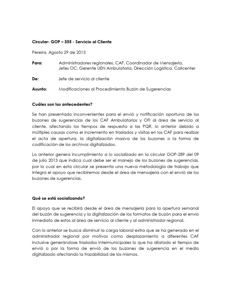 Circular 355 Modificaciones Procedimiento Buzón Sug | PDF