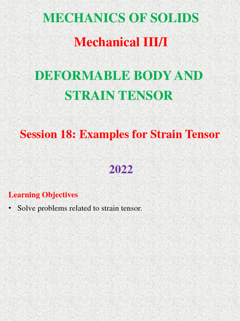 Session 18 C3T7 Examples For Strain Tensor | PDF | Materials | Linear ...